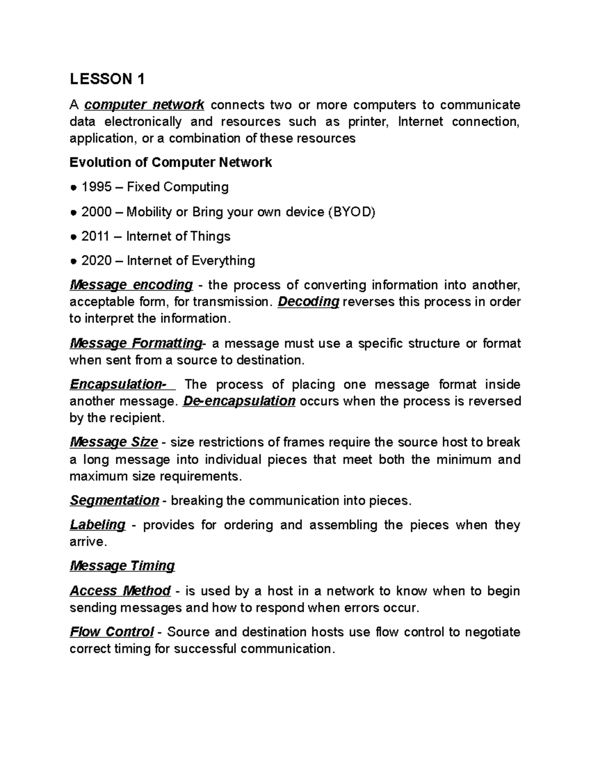 Reviewer FOR M1 - LESSON 1 A computer network connects two or more ...