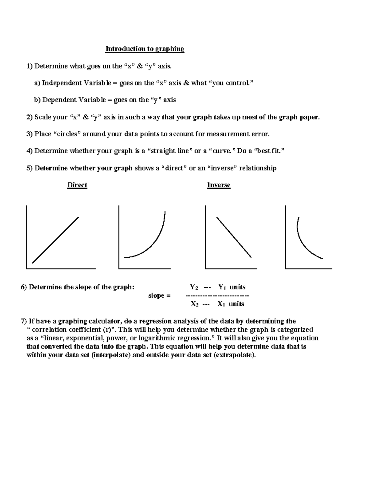 Introduction to graphing - a) Independent Variable = goes on the