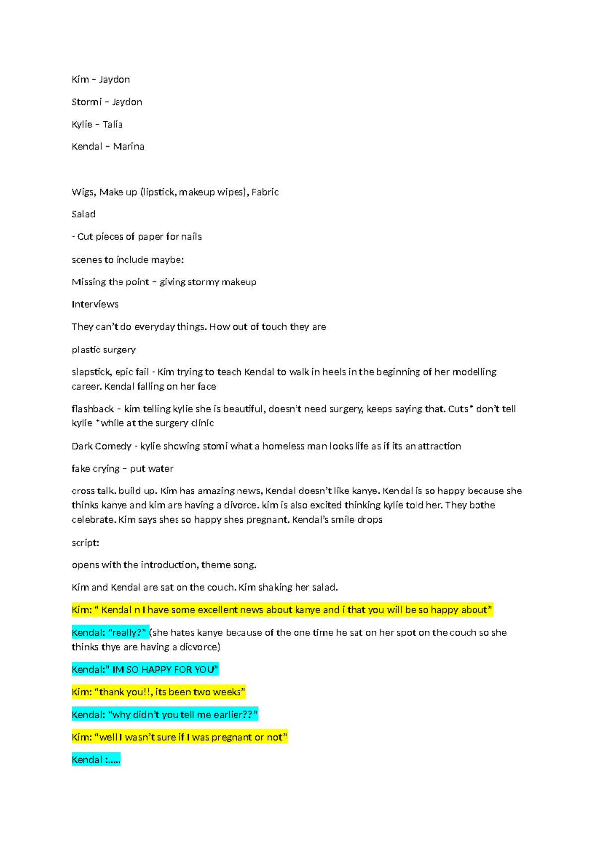 Kardashians Comedy Script - Kim – Jaydon Stormi – Jaydon Kylie – Talia ...