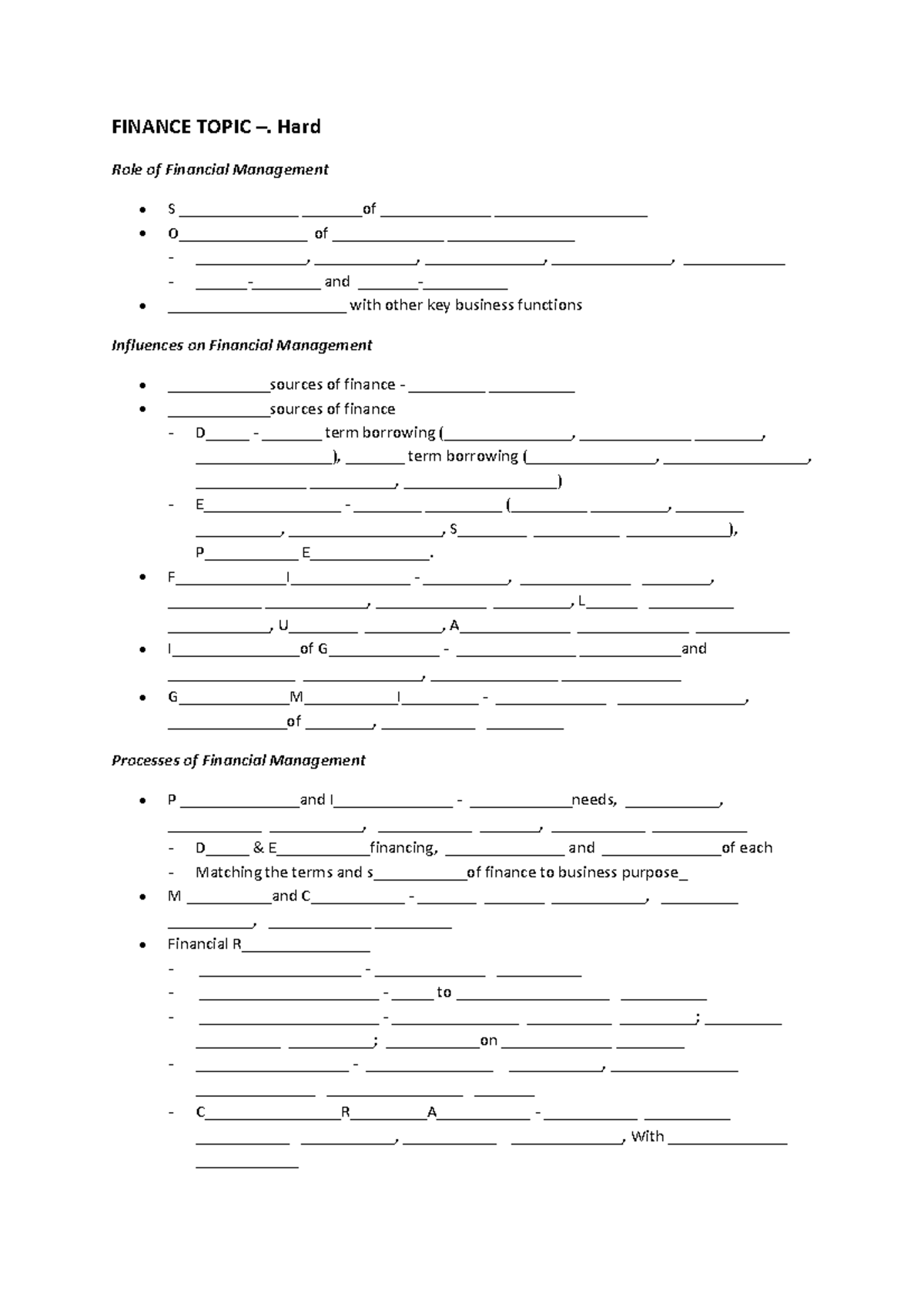 Finance Hardest Syllabus Fill in blanks - FINANCE TOPIC –. Hard Role of ...