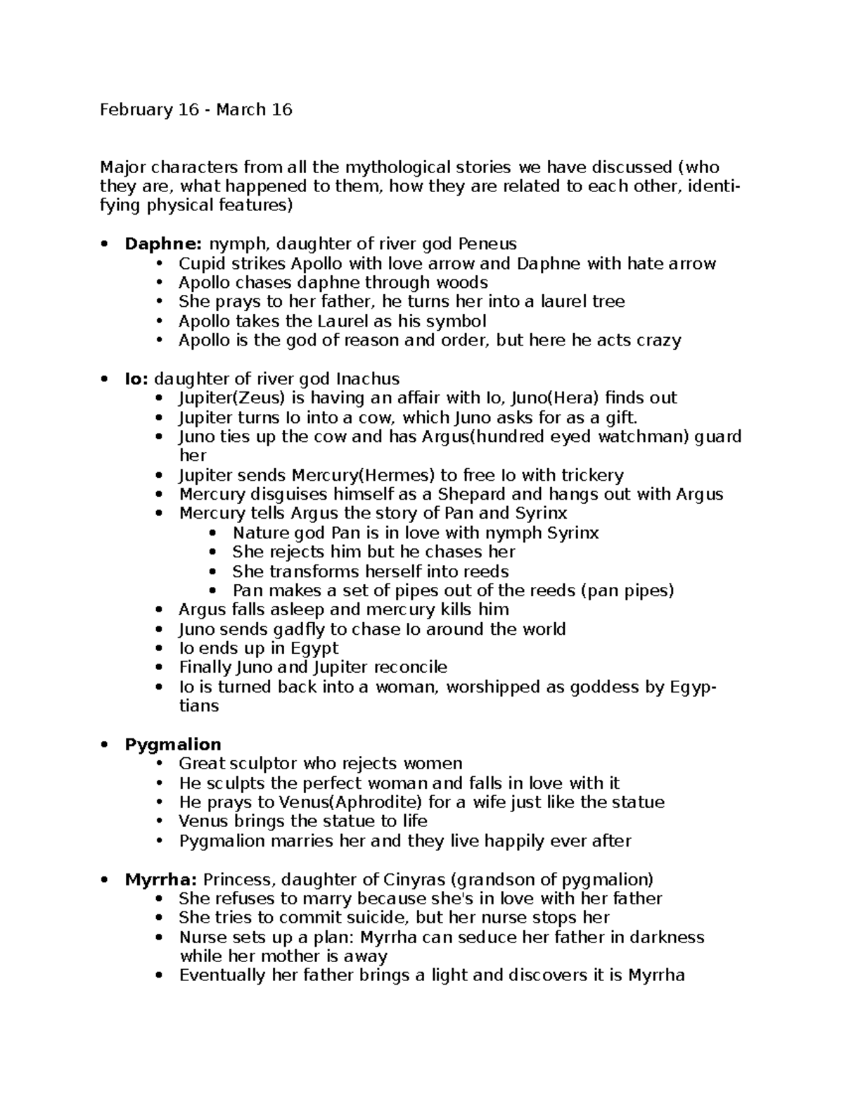 Greek Mythology Exam 2 Study Guide - February 16 - March 16 Major ...