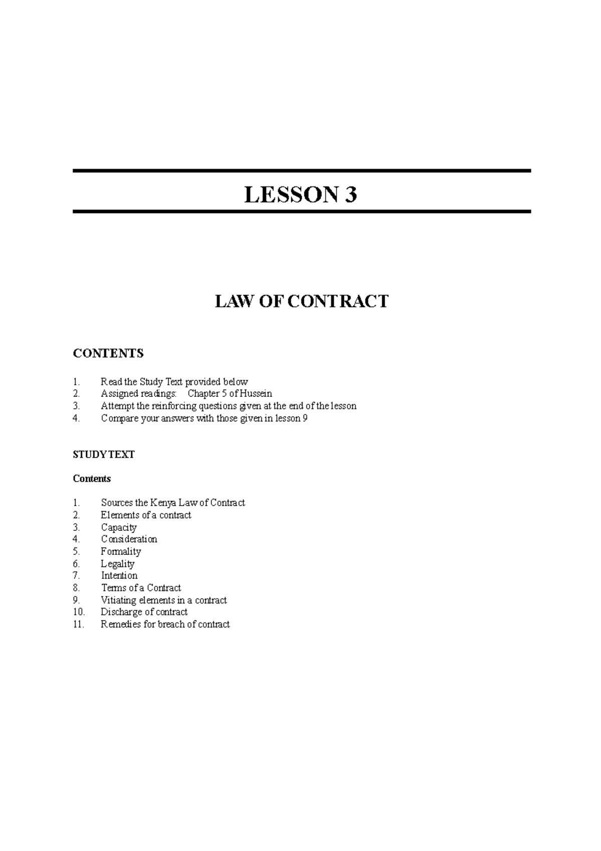 LES3 LAW OF Contract - STUDENT NOTES COMMERCIAL LAW - LESSON 3 LAW OF ...