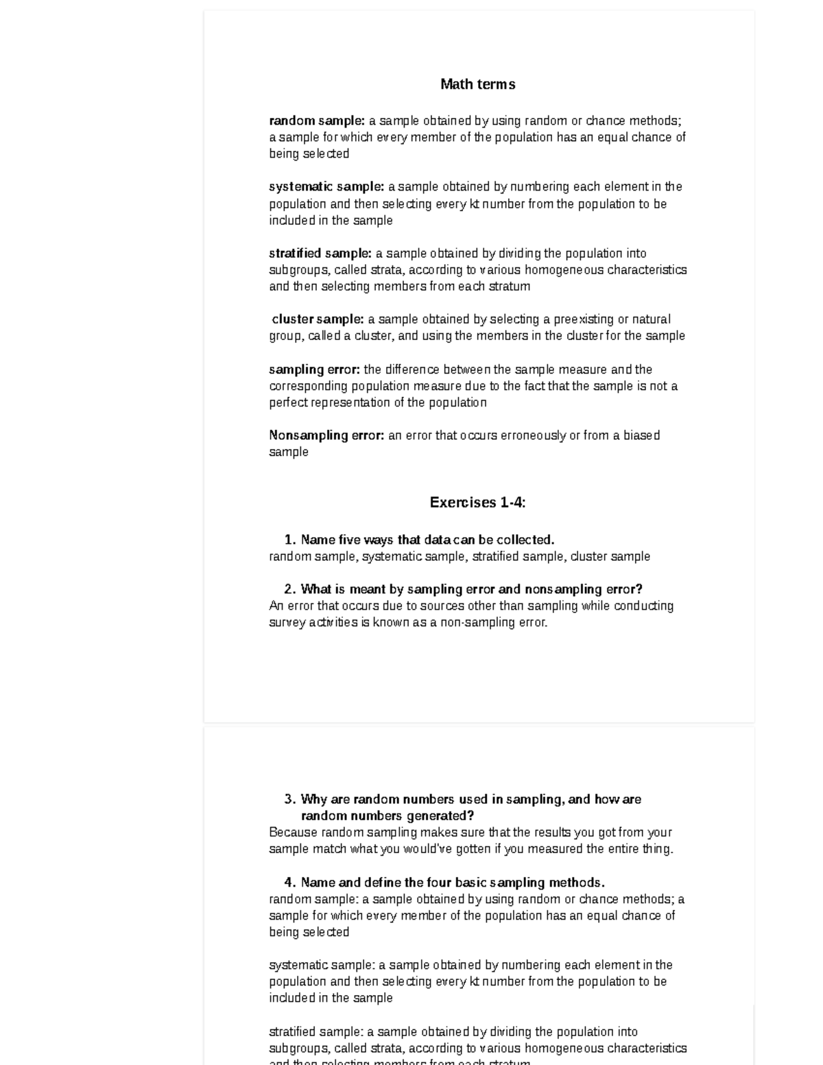 statistics Classwork 9 6-Aleks - Math terms random sample: a sample obtained by using random or ...