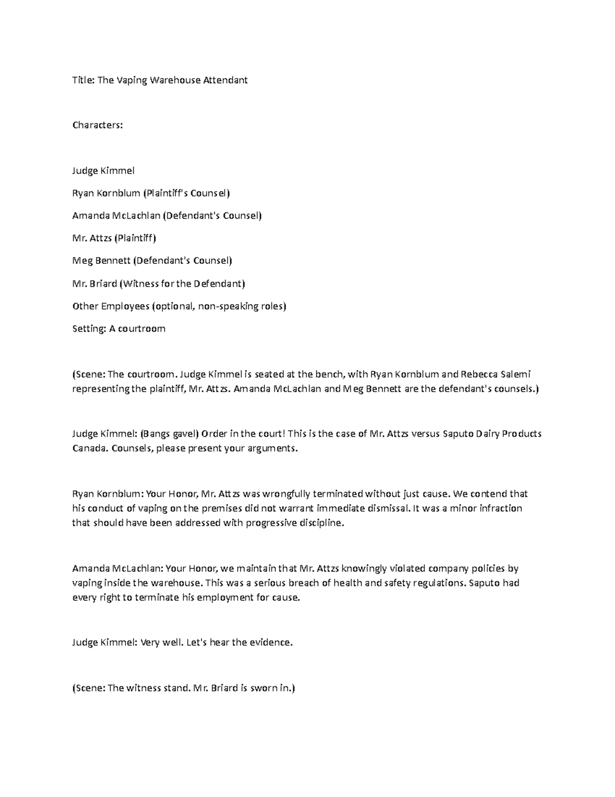 Skit Script - skit - Title: The Vaping Warehouse Attendant Characters ...