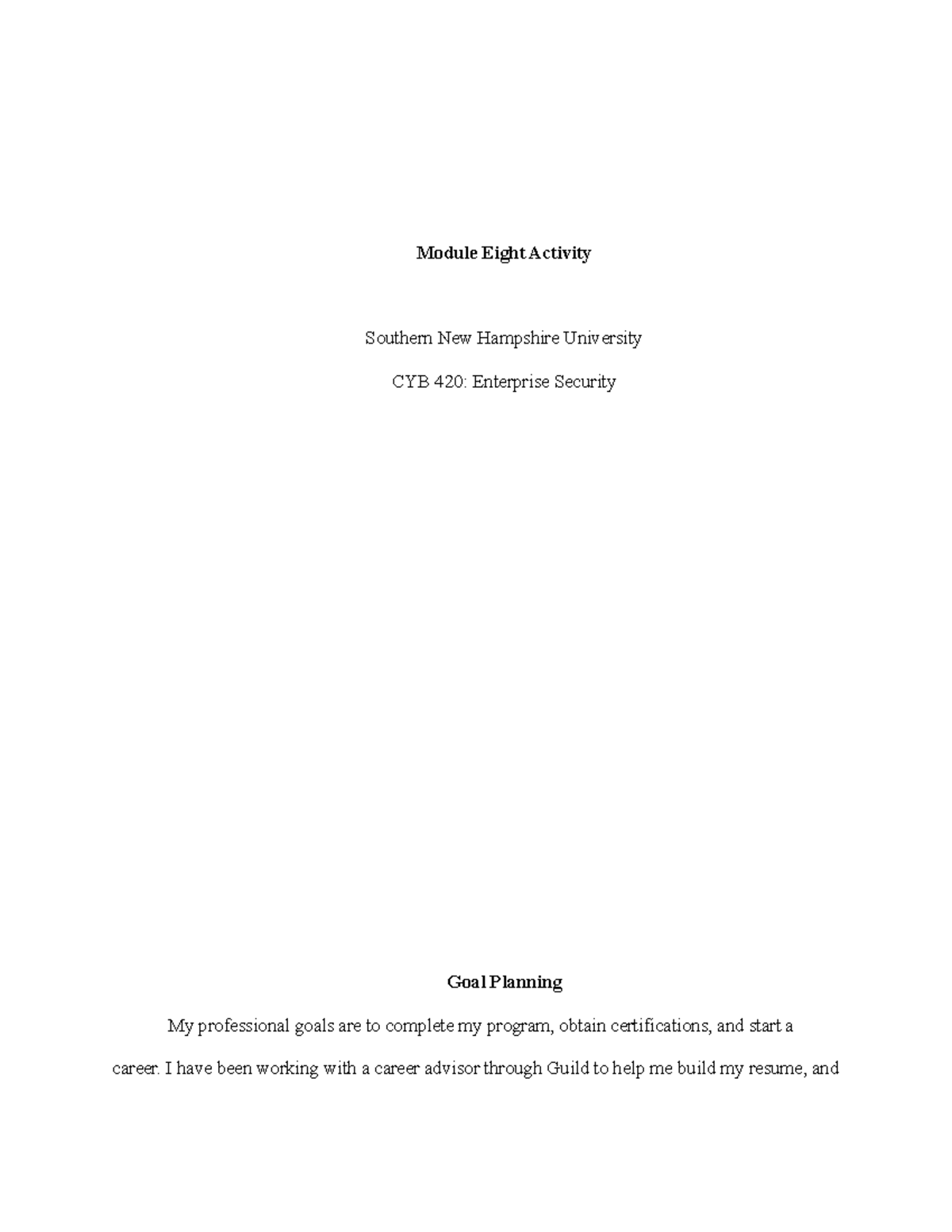 CYB420 Module Eight Activity - Module Eight Activity Southern New ...
