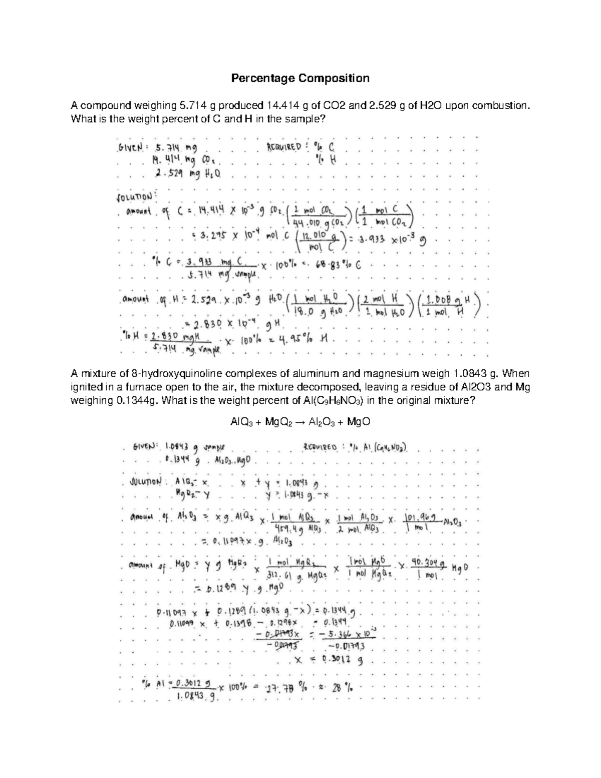 Percentage Composition (Chemistry Examples with Solution) - Percentage ...