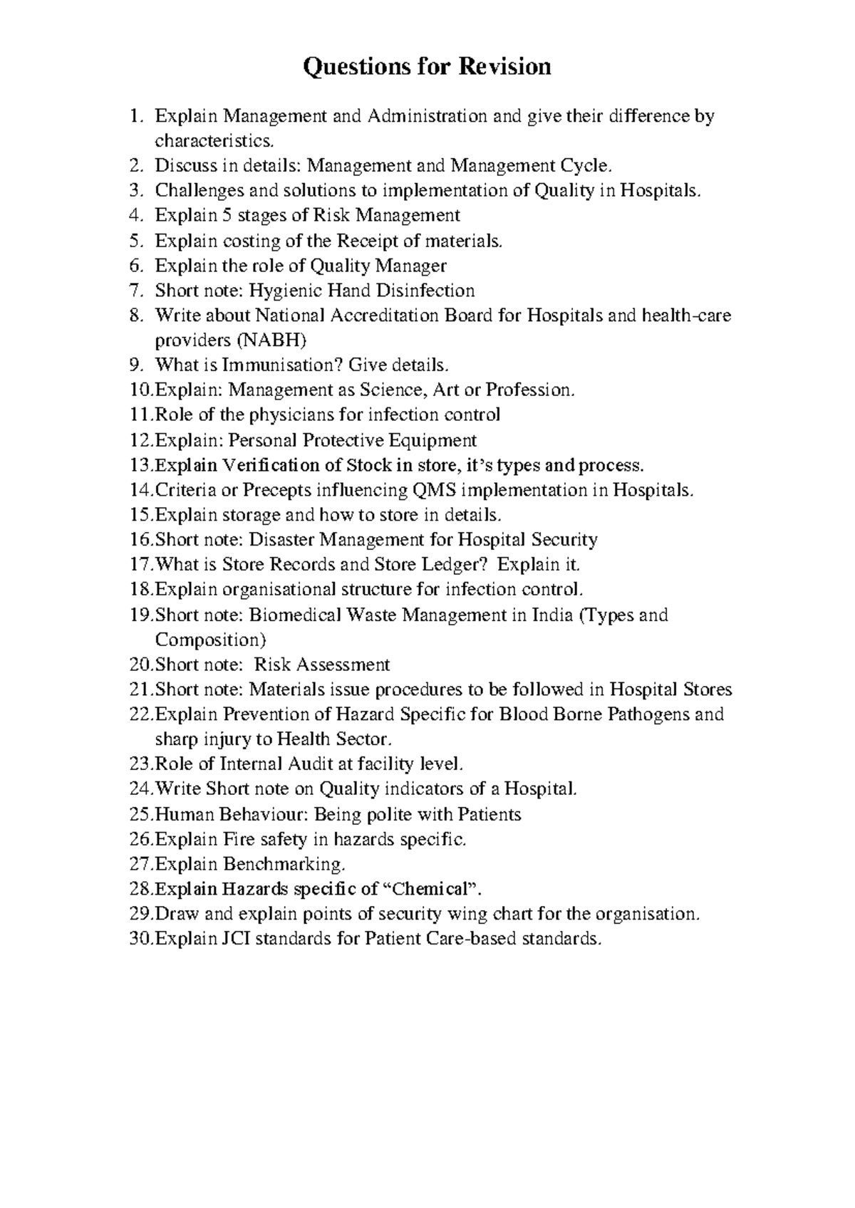Revision Questions - Notes handout - Questions for Revision Explain ...