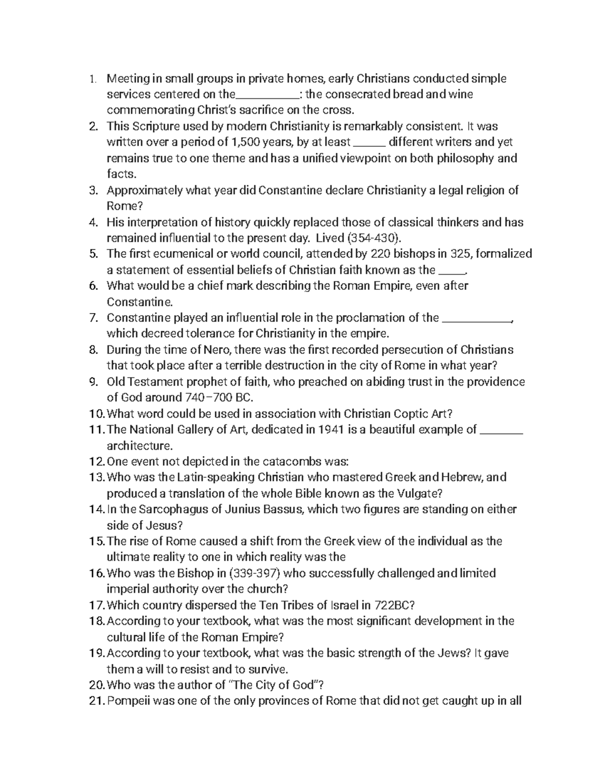 Quiz Rome and Christianity - Meeting in small groups in private homes ...