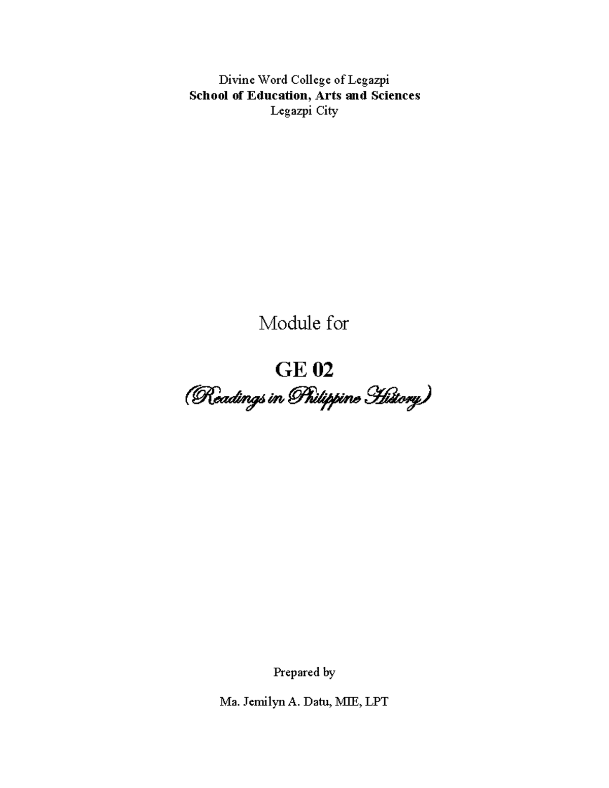 Jem Datu-RPH 1-1 - Ms. Annie - Divine Word College of Legazpi School of ...