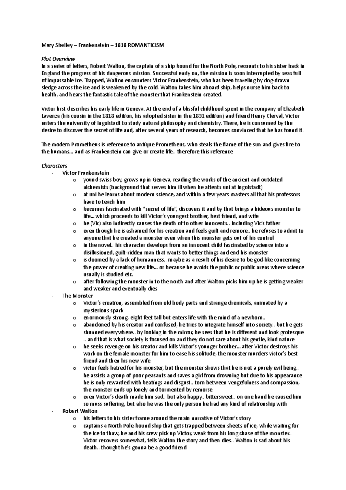 Mary Shelley - Seminar - Mary Shelley – Frankenstein – 1818 ROMANTICISM ...