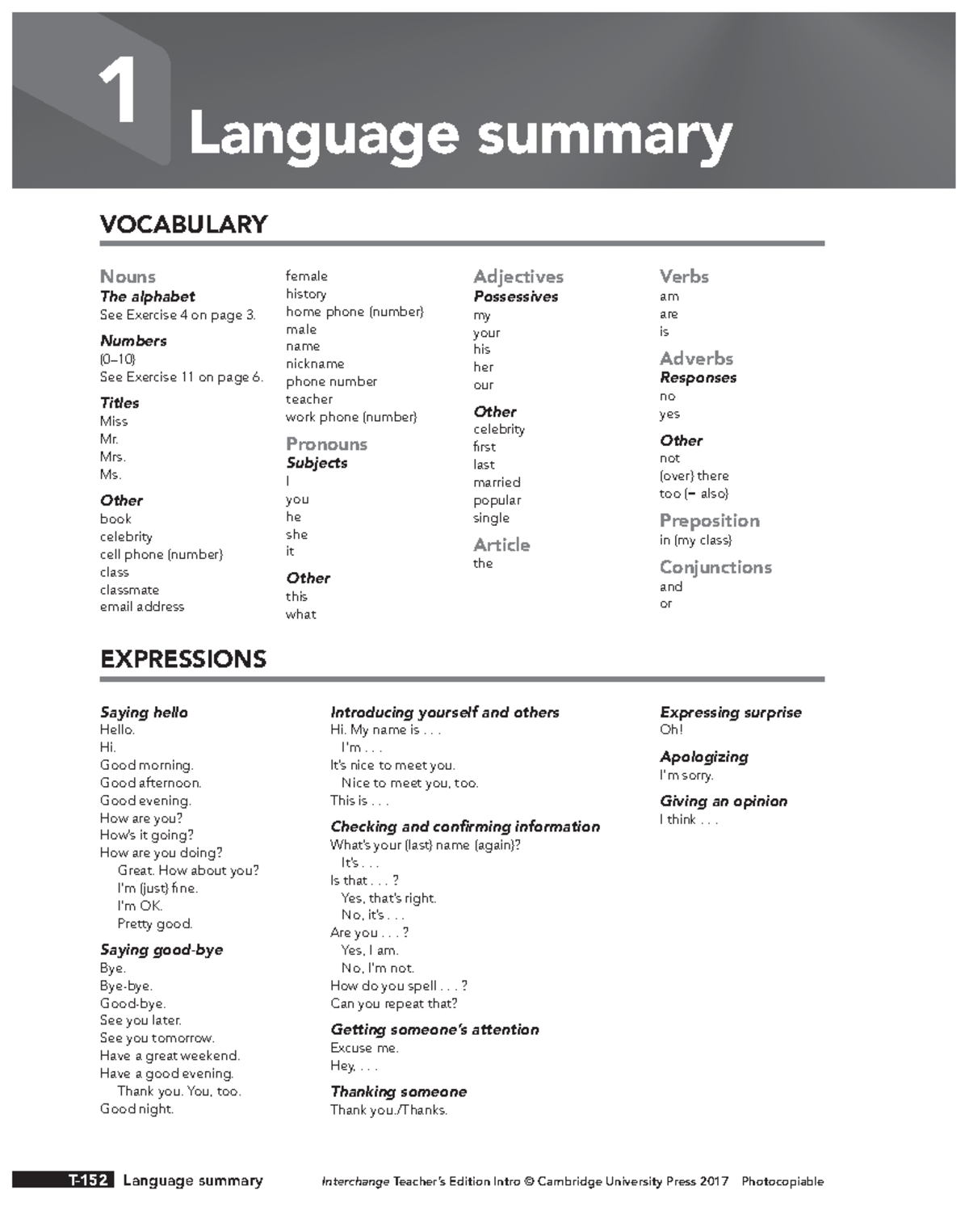 Language Summary Units 1-16 - T-318 Language summary Interchange ...