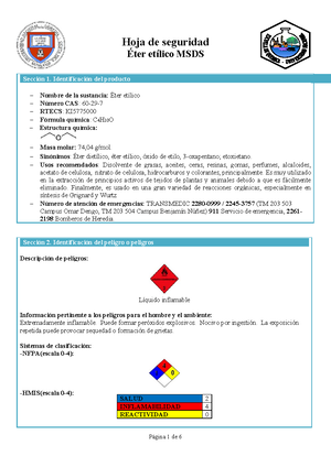 HDS Eter Etilico - ñllñnlkñlñn - Hoja de seguridad Éter etílico MSDS ...