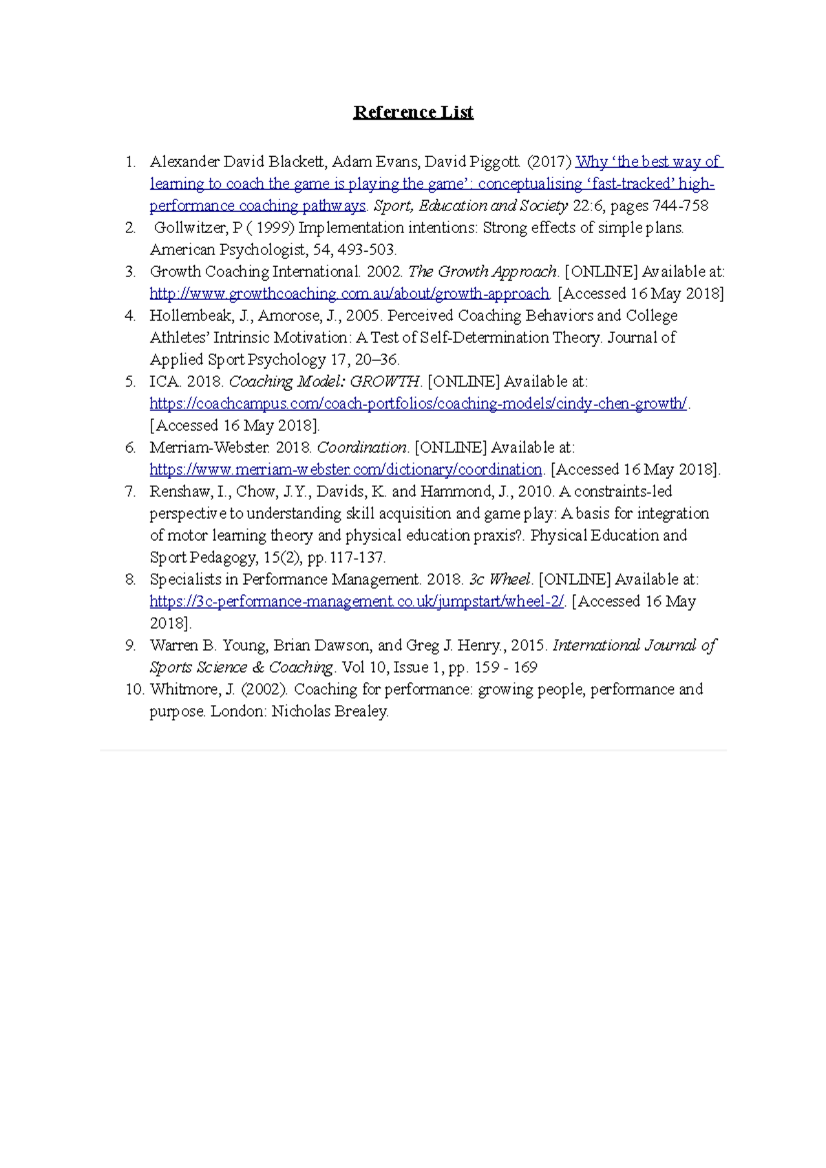 Reference List - Reference List Alexander David Blackett, Adam Evans ...