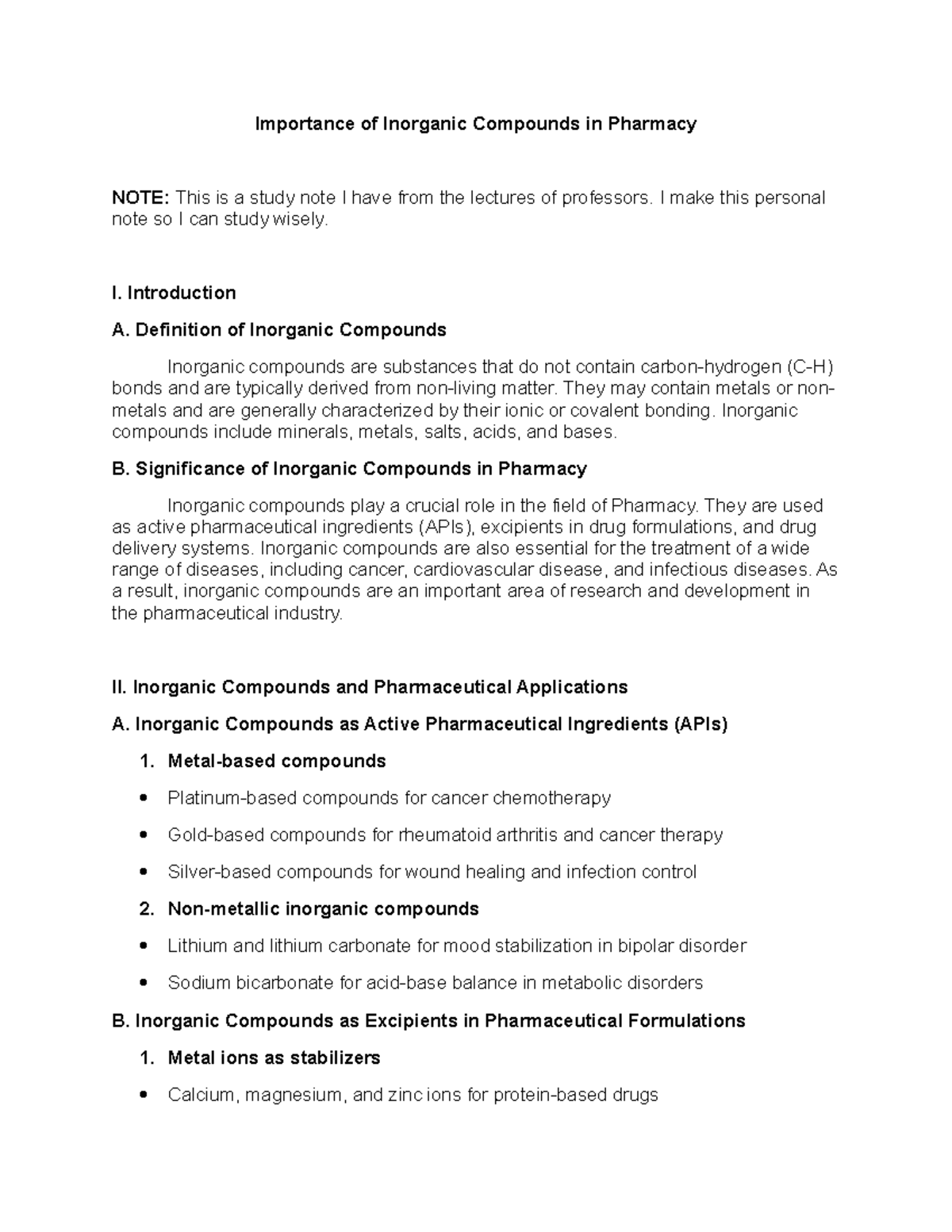 Importance of Inorganic Compounds in Pharmacy - I make this personal ...