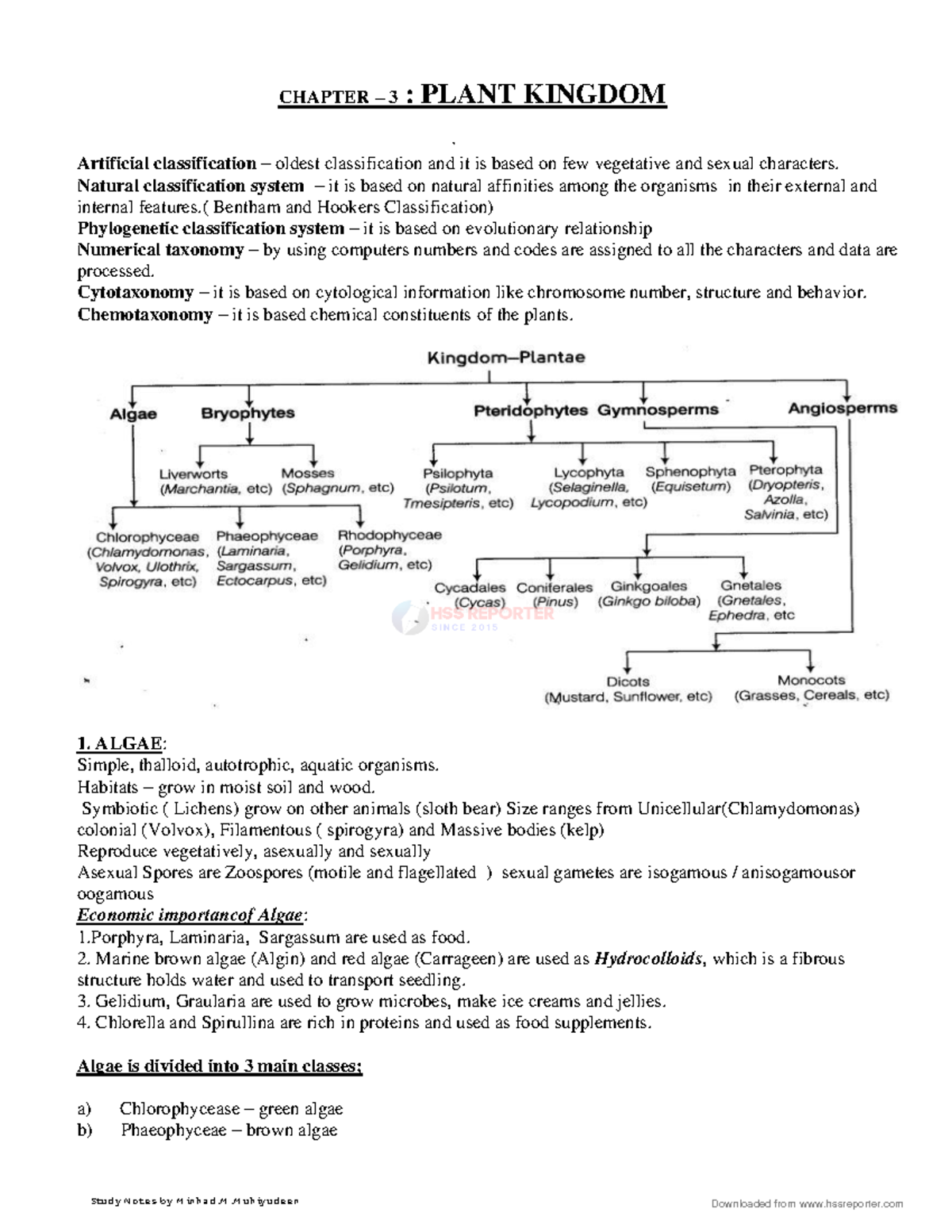 HSSRptr +1 Botany Plant Kingdom - CHAPTER – 3 : PLANT KINGDOM ...