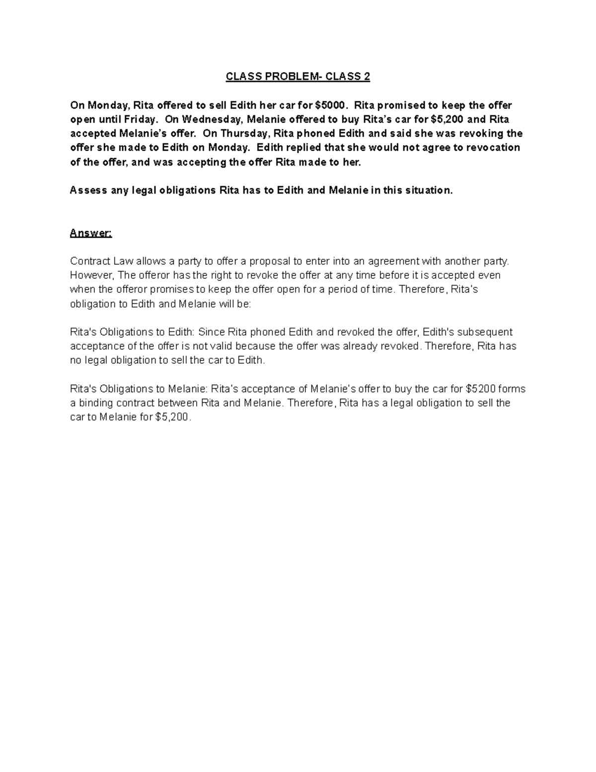 Class Problem Class 2 - Summary Administrative Law - CLASS PROBLEM- CLASS 2 On Monday, Rita ...