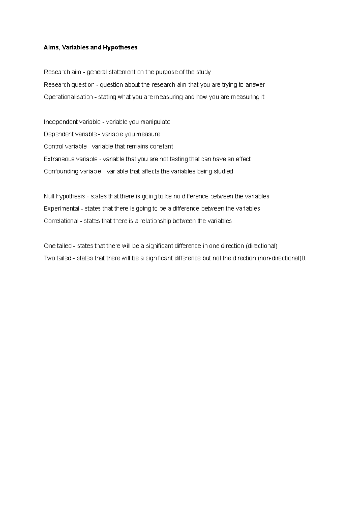 Aims, Variable and Hypotheses - Aims, Variables and Hypotheses Research ...