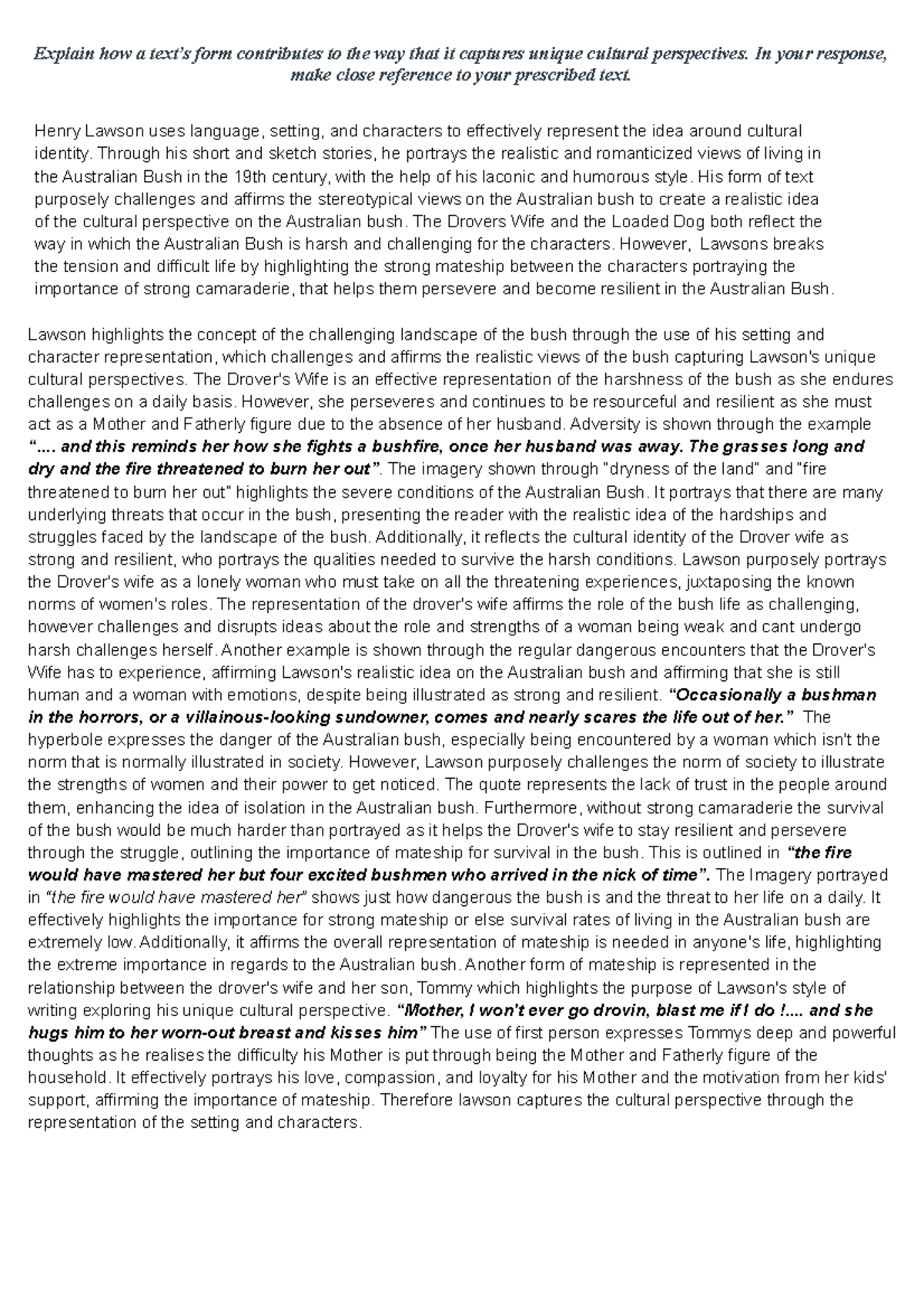 Lawson essay - module A - Explain how a text’s form contributes to the ...