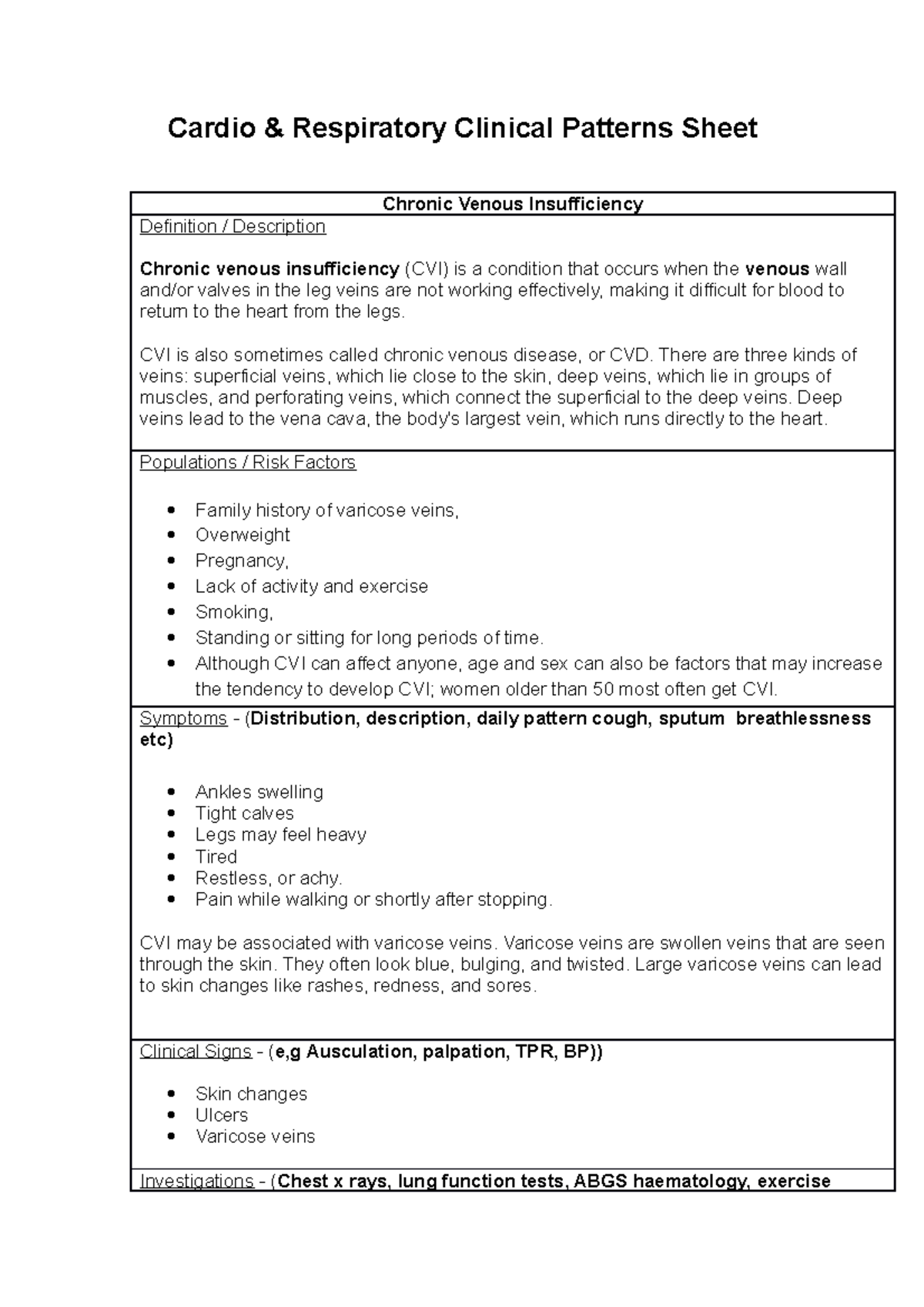 Chronic Venous Insufficiency - Cardio & Respiratory Clinical Patterns ...