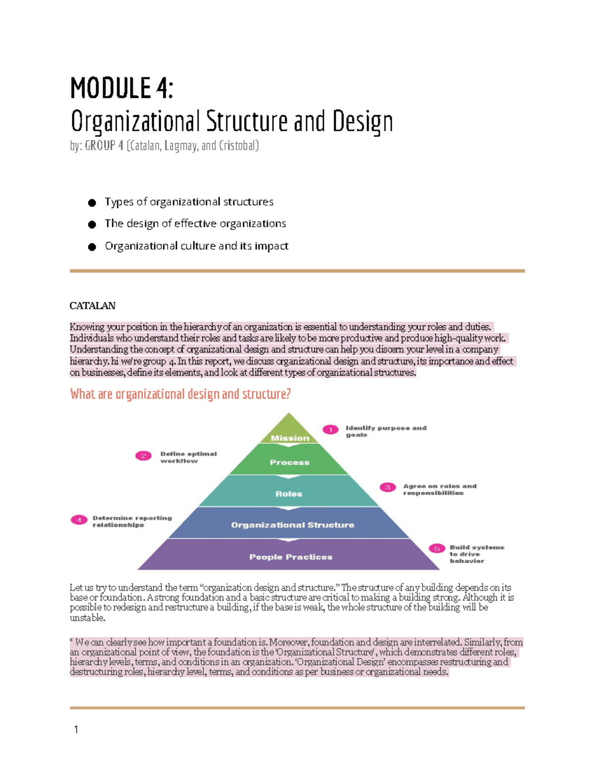 Module 4 Organizational Structure and Design - MODULE 4: Organizational ...