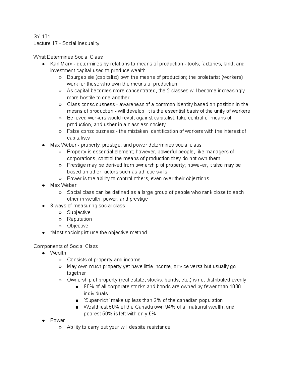 SY 101 - Lecture 17 Social Inequality - SY 101 Lecture 17 - Social ...