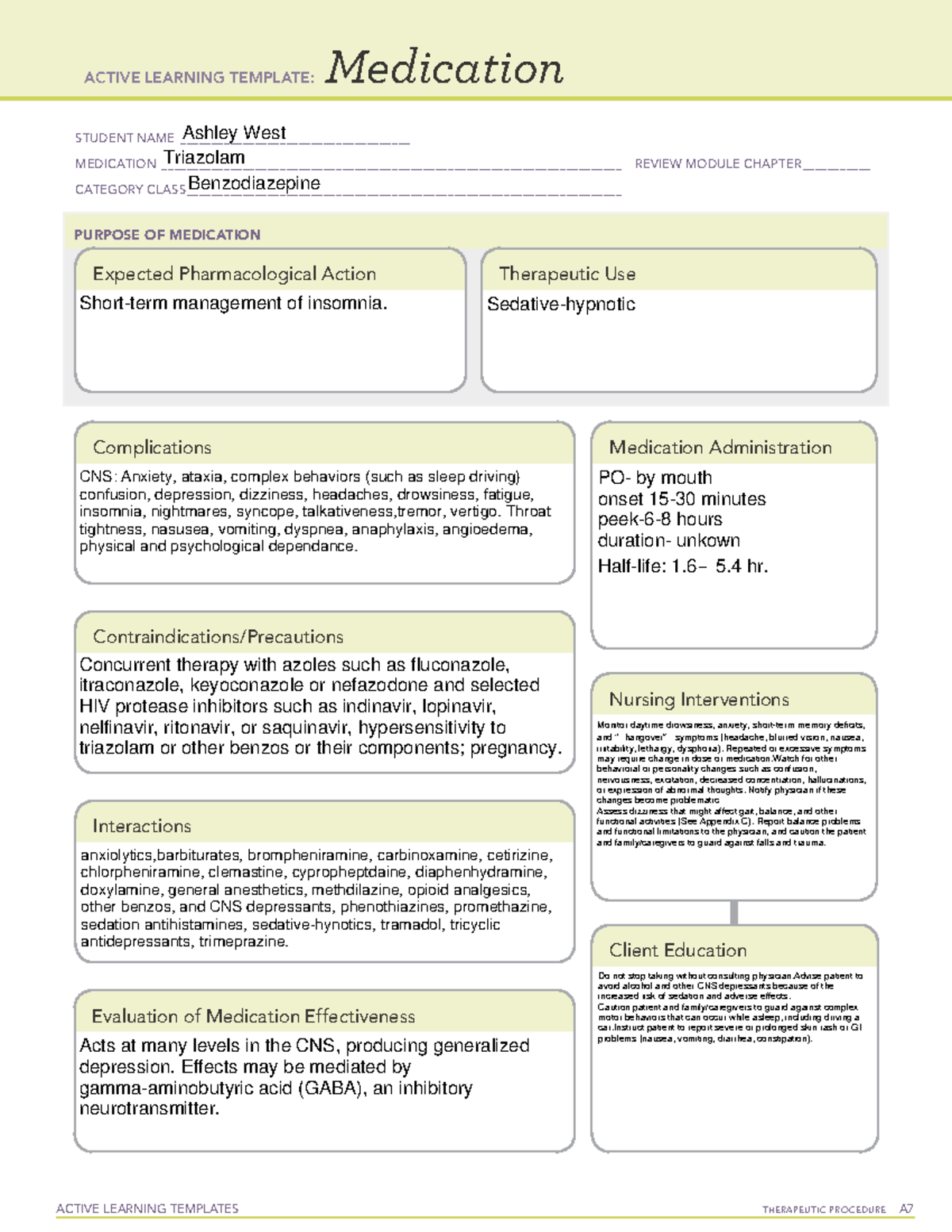 Triazolam - mental health meds - ACTIVE LEARNING TEMPLATES THERAPEUTIC ...