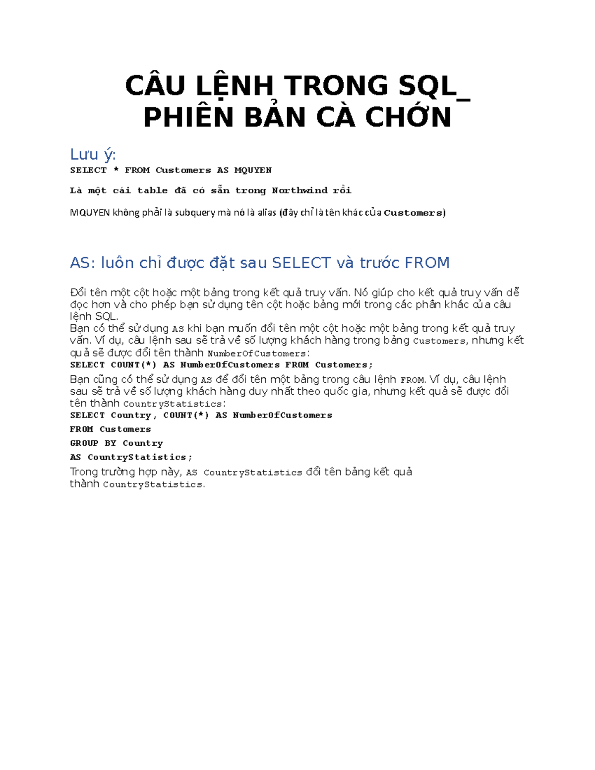 CÂU LỆNH Trong SQL - This document is about some command in SQL ...