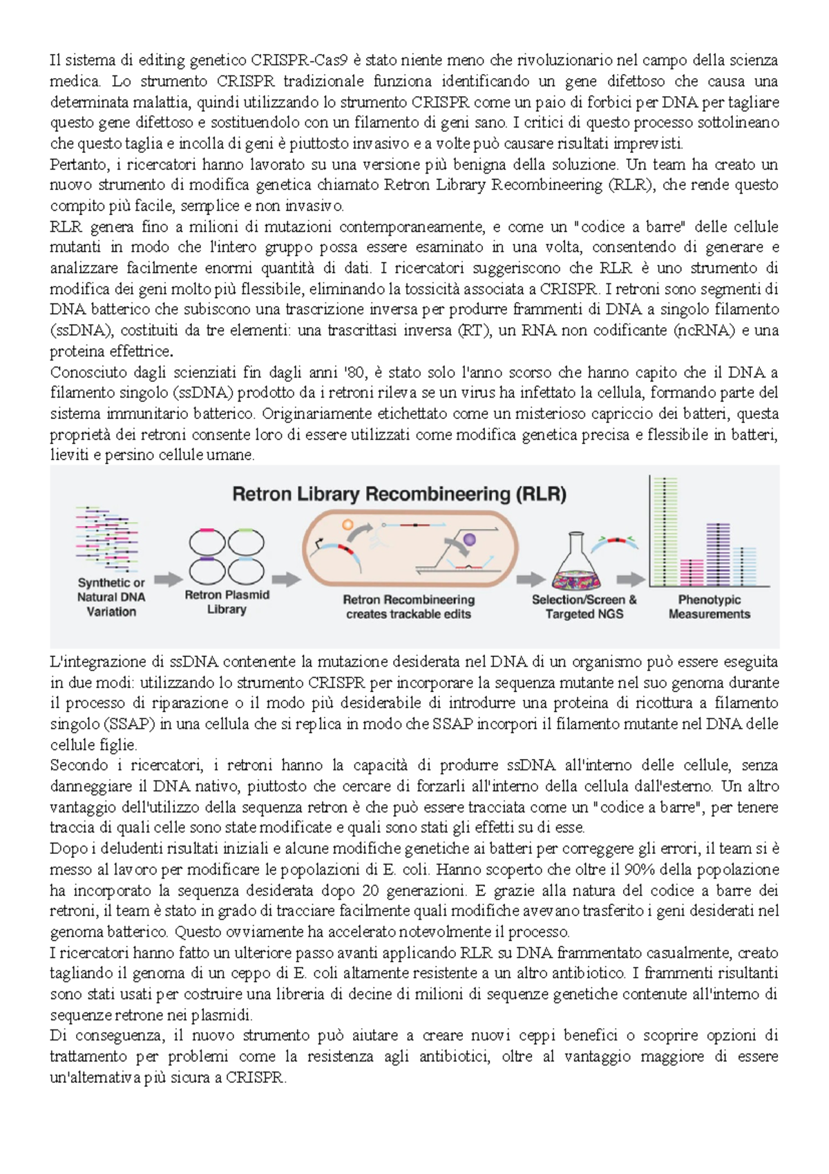 RLR retron library recombination spiegazione - Il sistema di editing ...