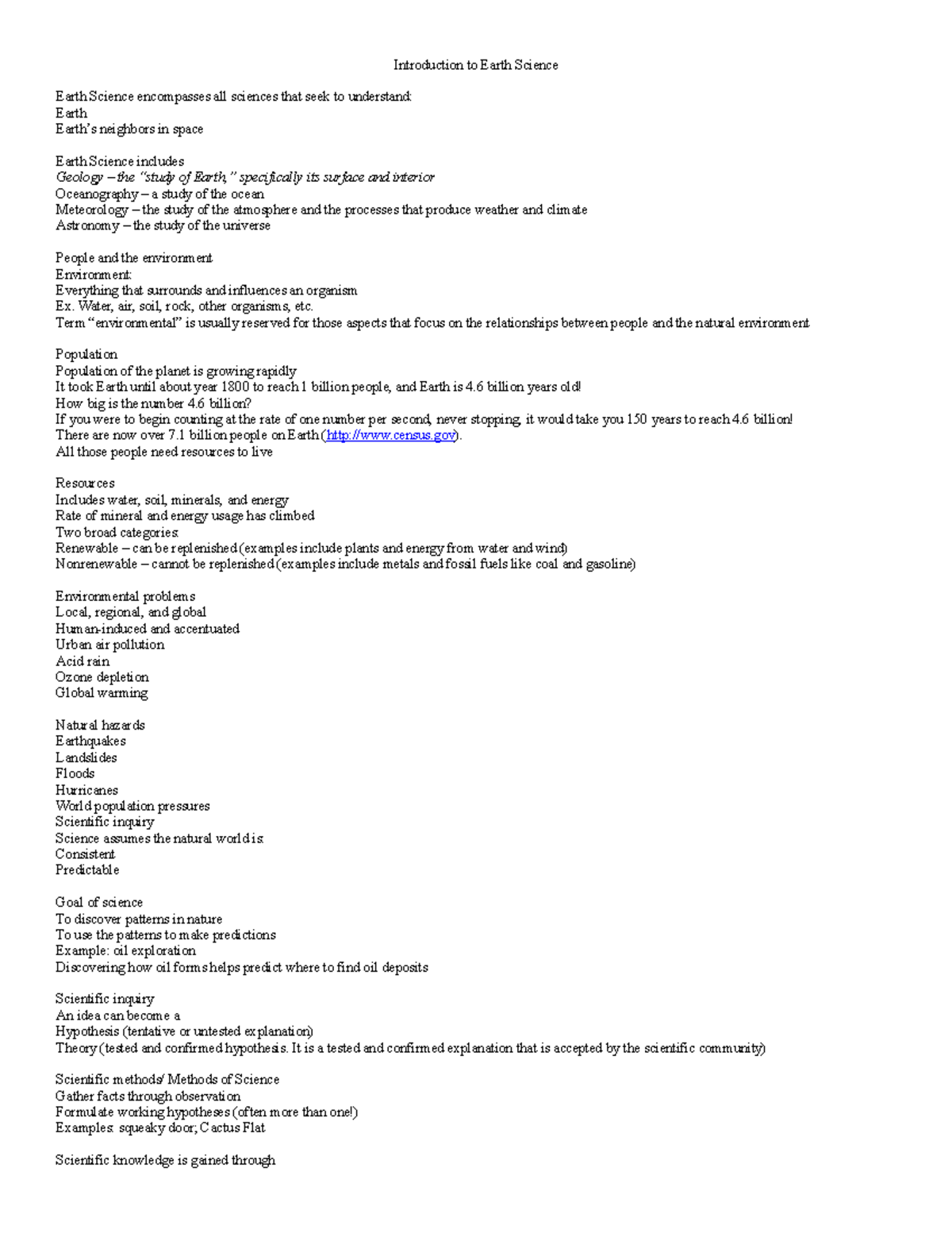Intro to Earth Science - Introduction to Earth Science Earth Science ...
