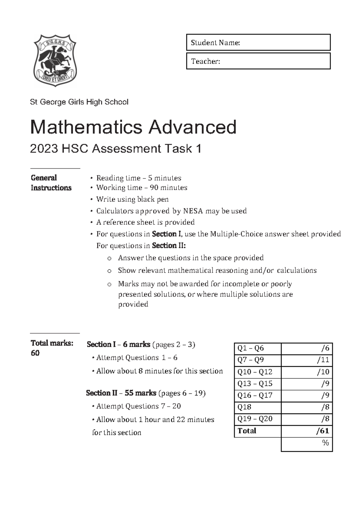 2022-2023 YR12 ADV HSC AT1 - St George Girls High School Mathematics ...