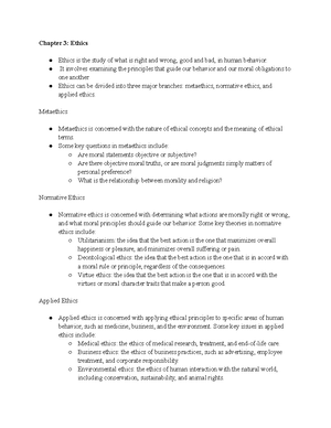 PHIL 100 Ch 4 - PHIL 100 Notes for Chapter 4 - Chapter 4: Ethics and ...