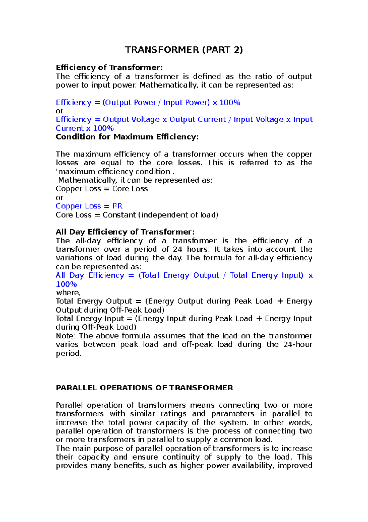 Transformer (PART2) - TRANSFORMER (PART 2) Efficiency of Transformer ...