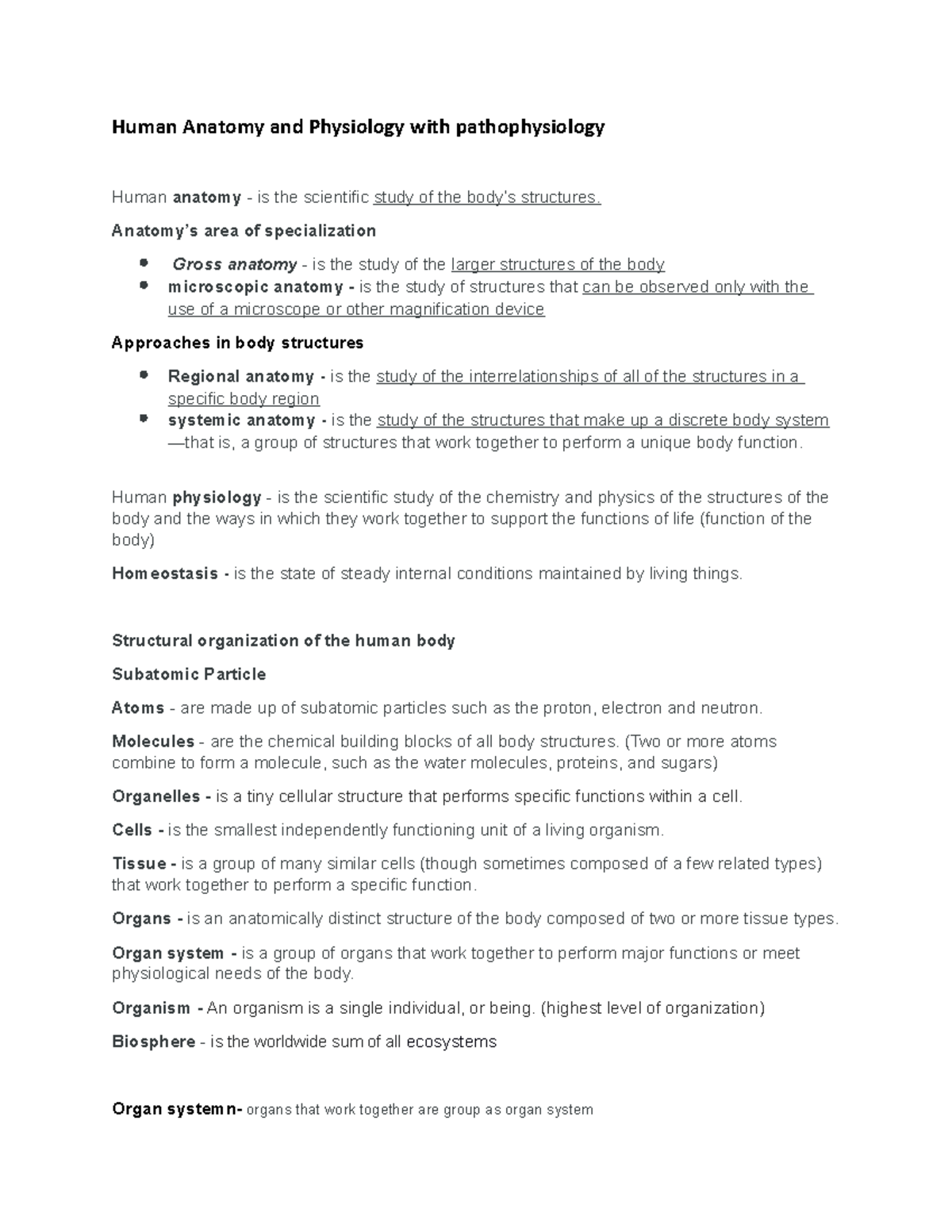 Human Anatomy and Physiology with Pathophysiology - Studocu
