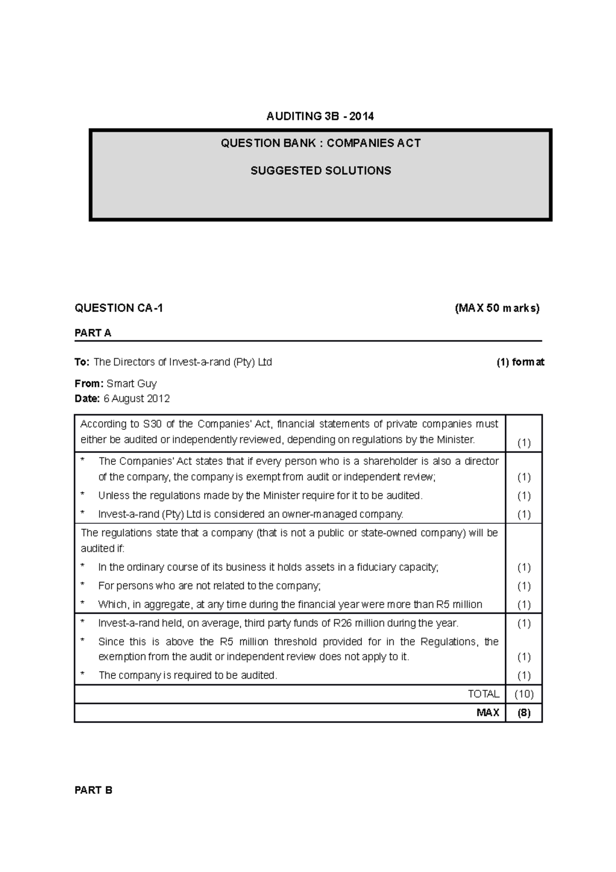 Co Act Solutions 2014 - AUD300 questions and answers - QUESTION CA-1 ...