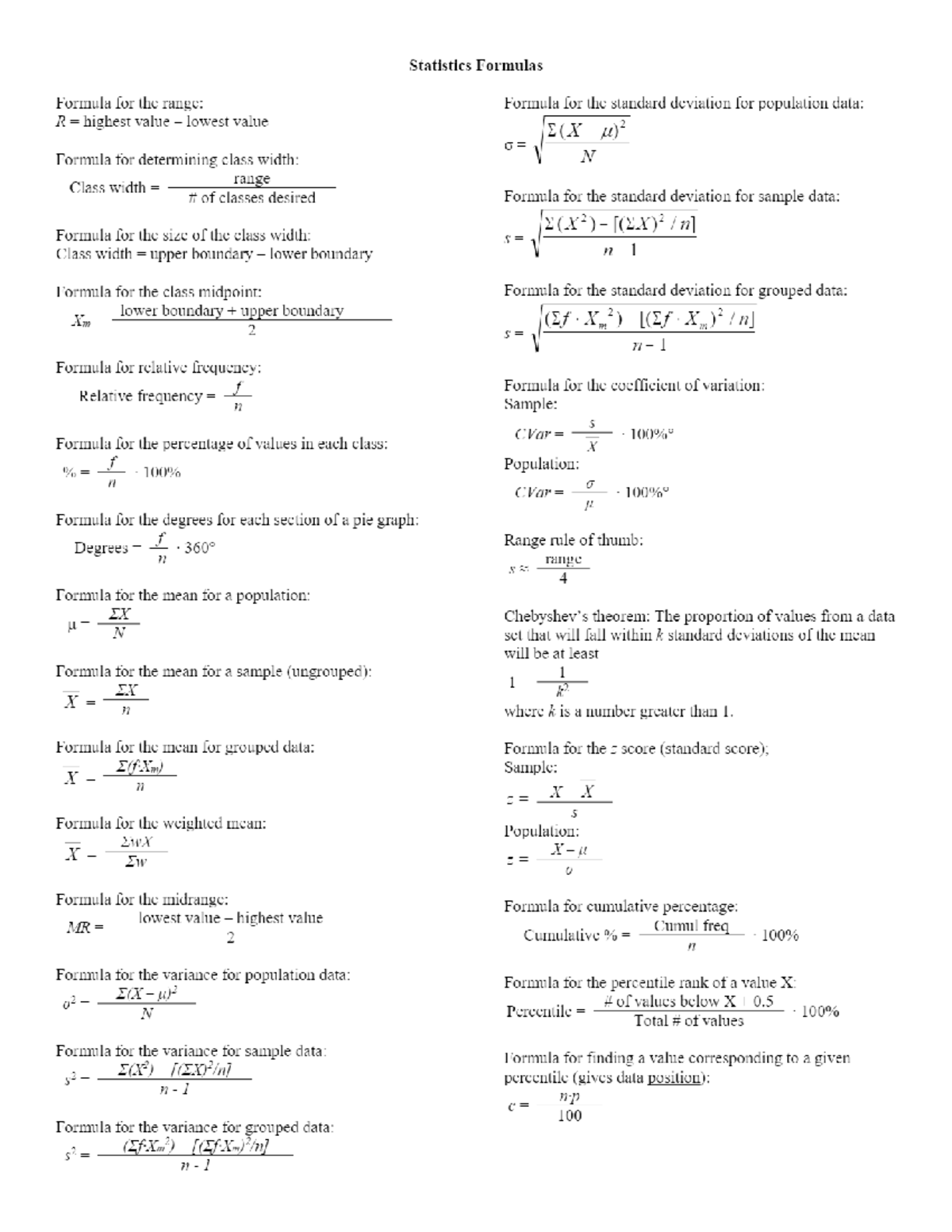 All Statistics Formulas Statistics Formulas Formula For The Range
