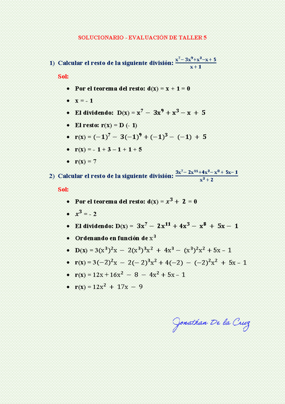 Solucionario - Taller V - Ciclo PAU 2024 - II Xyudya - SOLUCIONARIO - EVALUACIÓN DE TALLER 5 ...