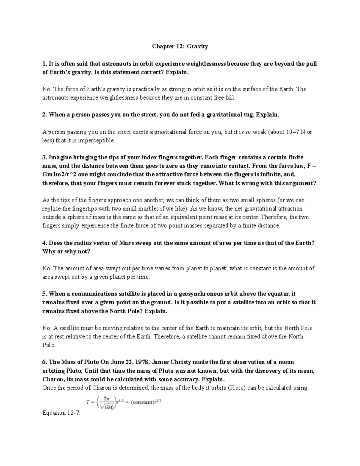 Chapt 12 - dumberry - Chapter 12: Gravity It is often said that astronauts in orbit experience ...