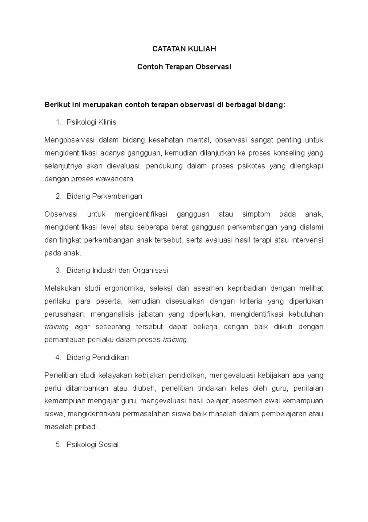 Catatan Kuliah Contoh Terapan Observasi - CATATAN KULIAH Contoh Terapan ...