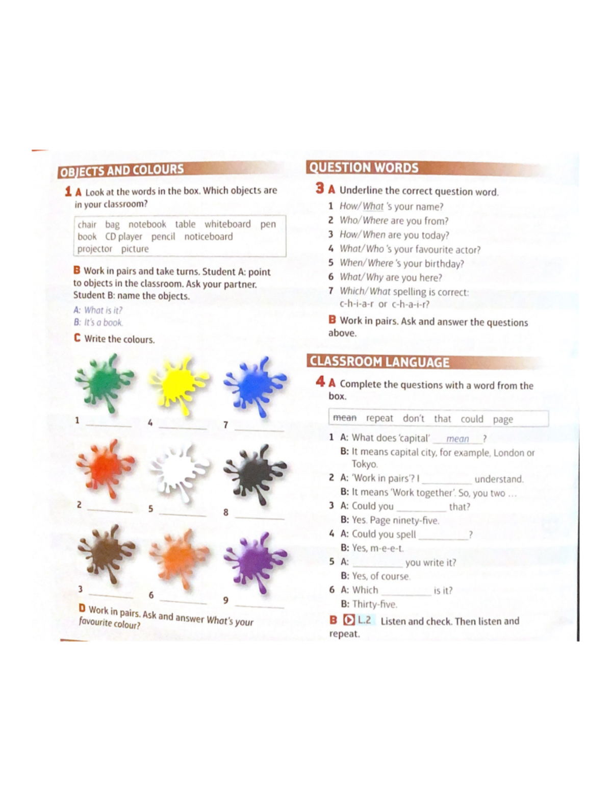 Objects AND Colours - Help - OBJECTS AND COLOURS QUESTION WORDS 1 A ...