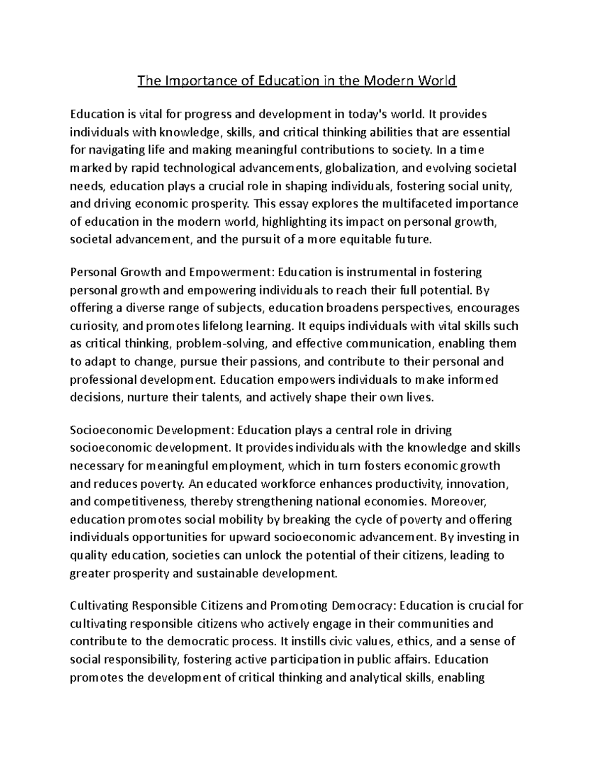 The Importance of Education in the Modern World - It provides ...