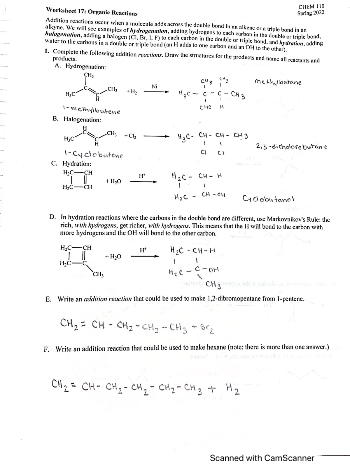 Worksheet 17: Oganic chemistry - CHEM 130 - Studocu