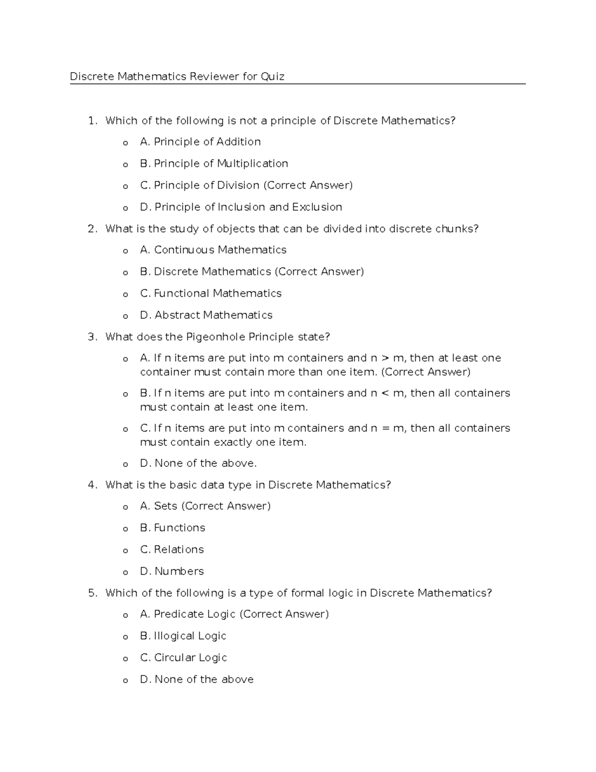 Discrete Mathematics Reviewer for Quiz - Which of the following is not ...