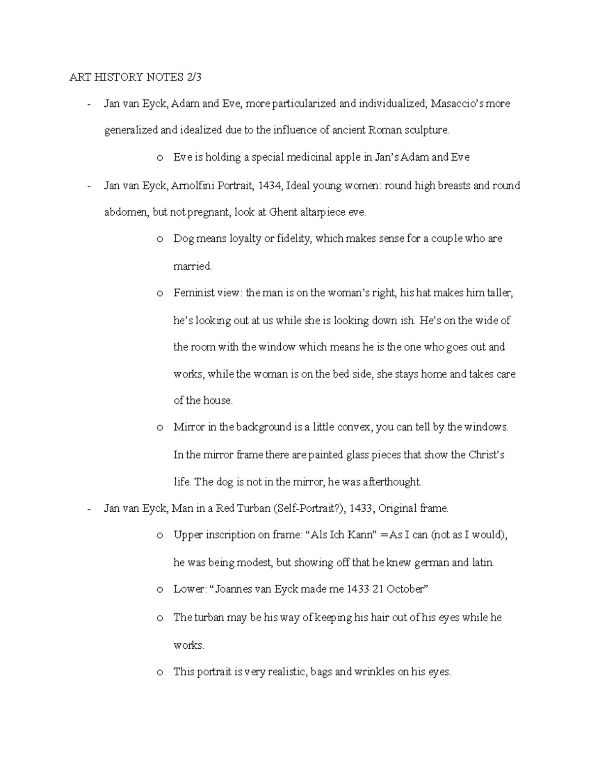 ART History Notes - ART HISTORY NOTES 2/ Jan van Eyck, Adam and Eve ...