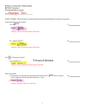 Study Guide - Wallace Community College Selma MTH125 Calculus I Midterm ...
