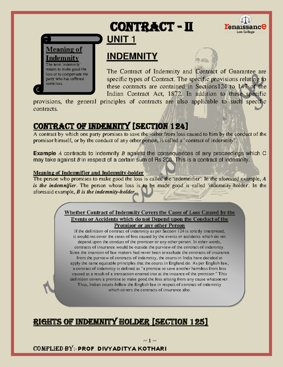 Contract ACT II Notes 1 UNIT 1 INDEMNITY The Contract contract-act-ii-notes-1-unit-1-indemnity-the-contract