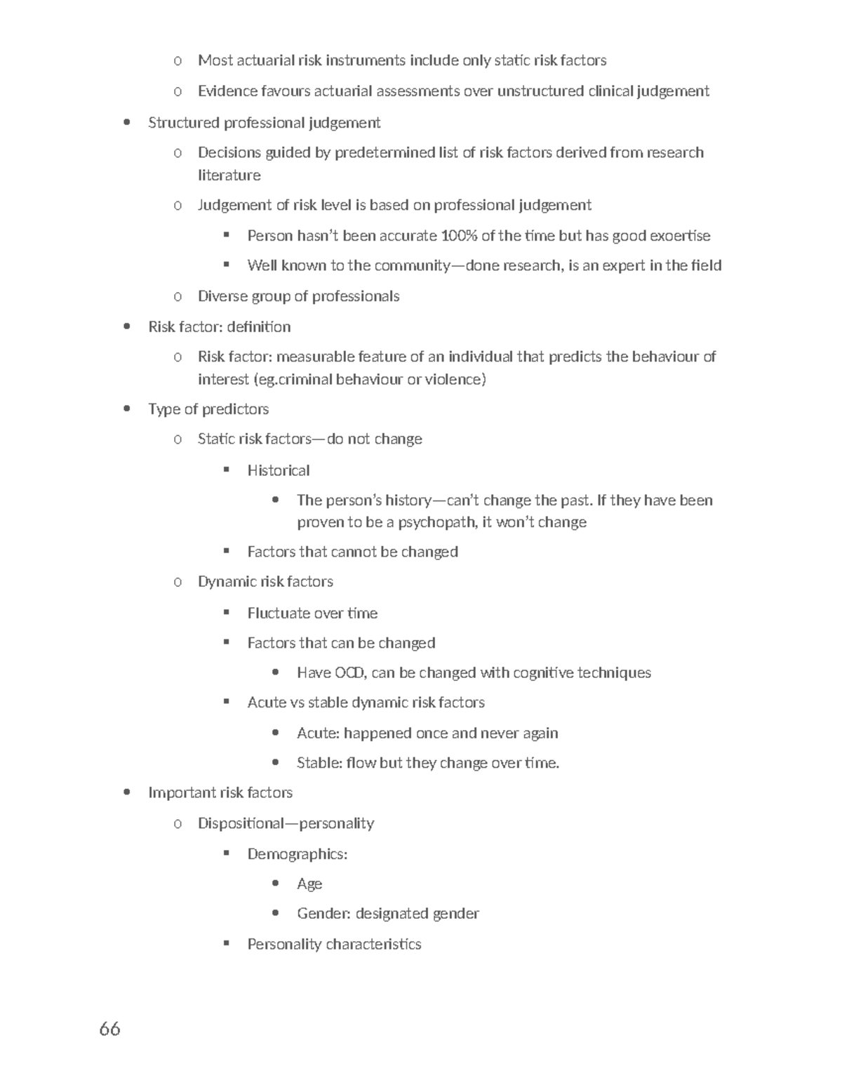 PSYC203 Notes-14 - o Most actuarial risk instruments include only ...