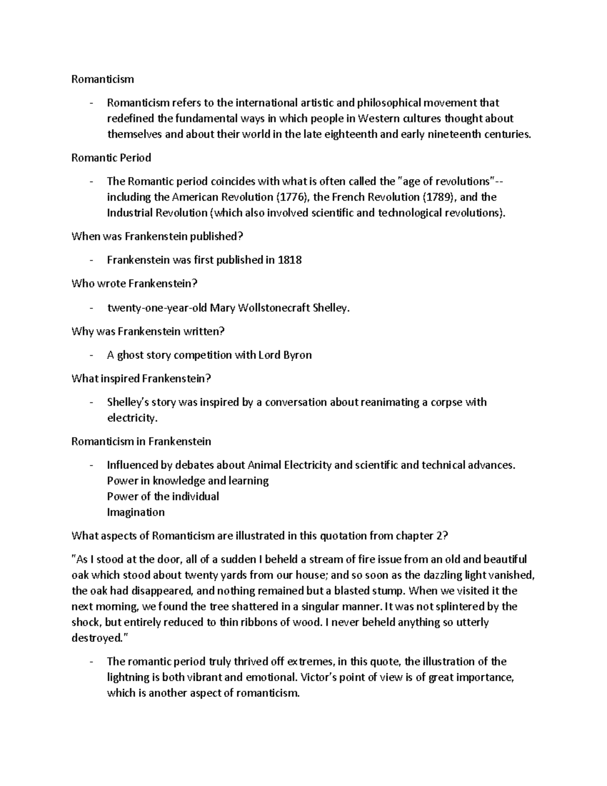 ENGL 2307 1 - Lecture notes for future exam - Romanticism - Romanticism ...