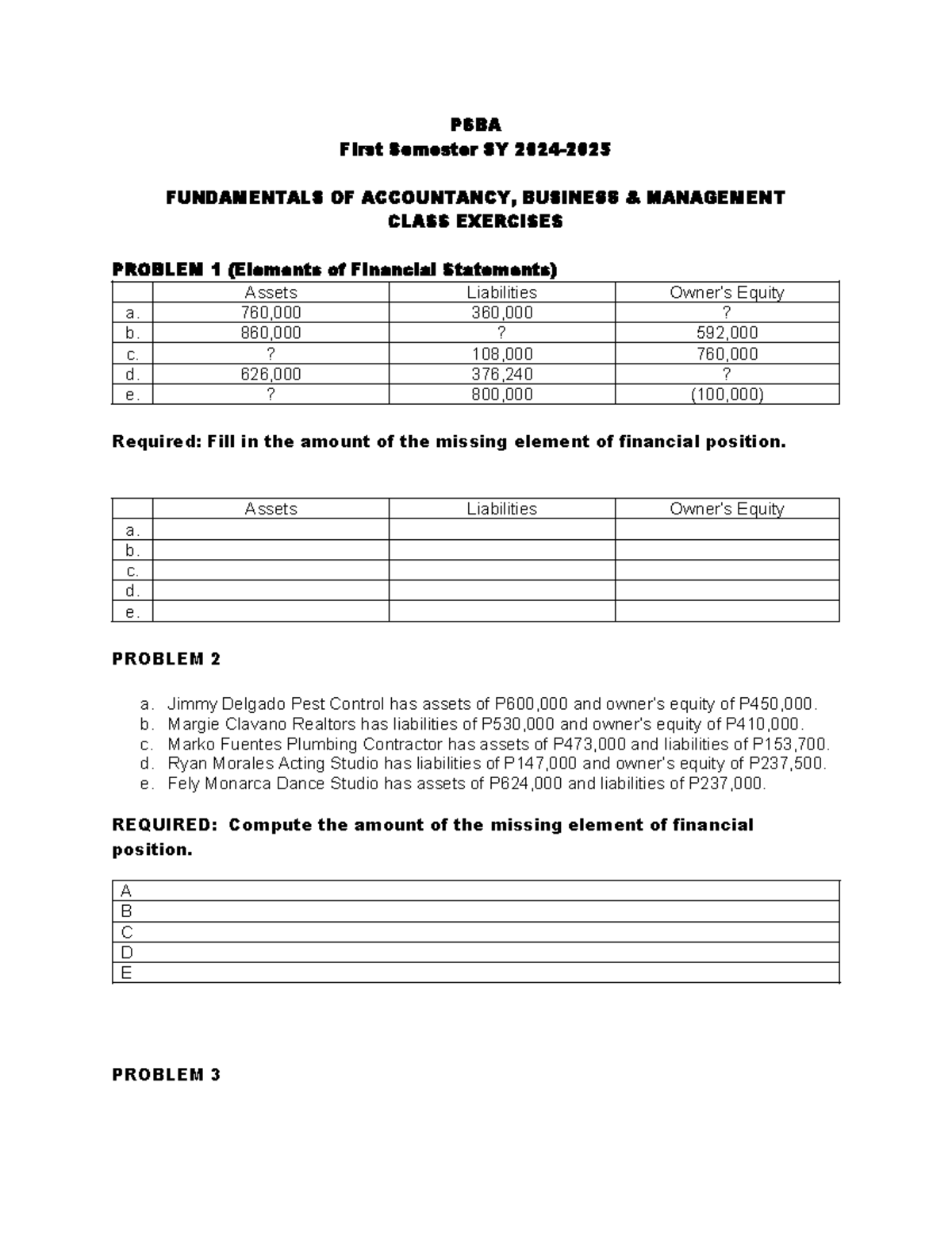 ACB-11 Module 2 Class Problems- Student COPY - PSBA First Semester SY 2024- FUNDAMENTALS OF ...