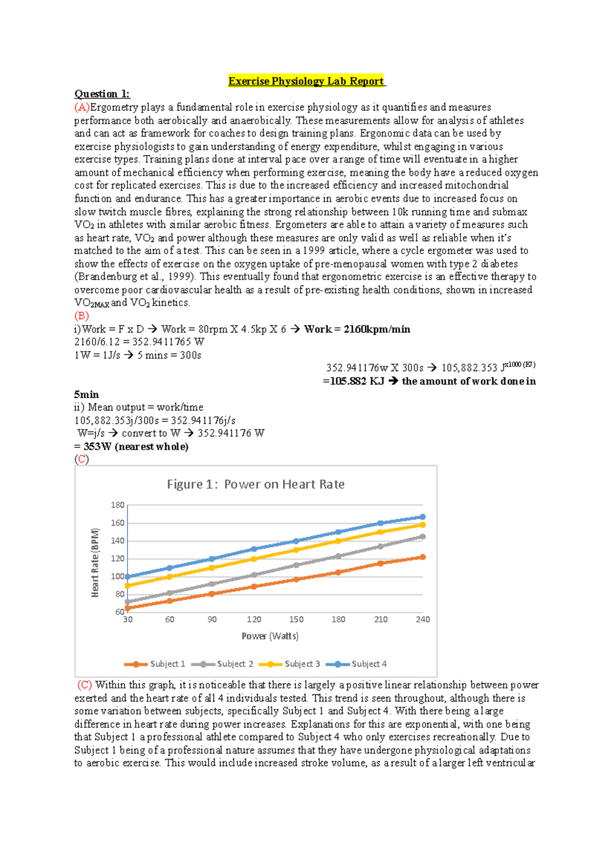 Exercise Physio Lab Report - Exercise Physiology Lab Report Question 1 ...