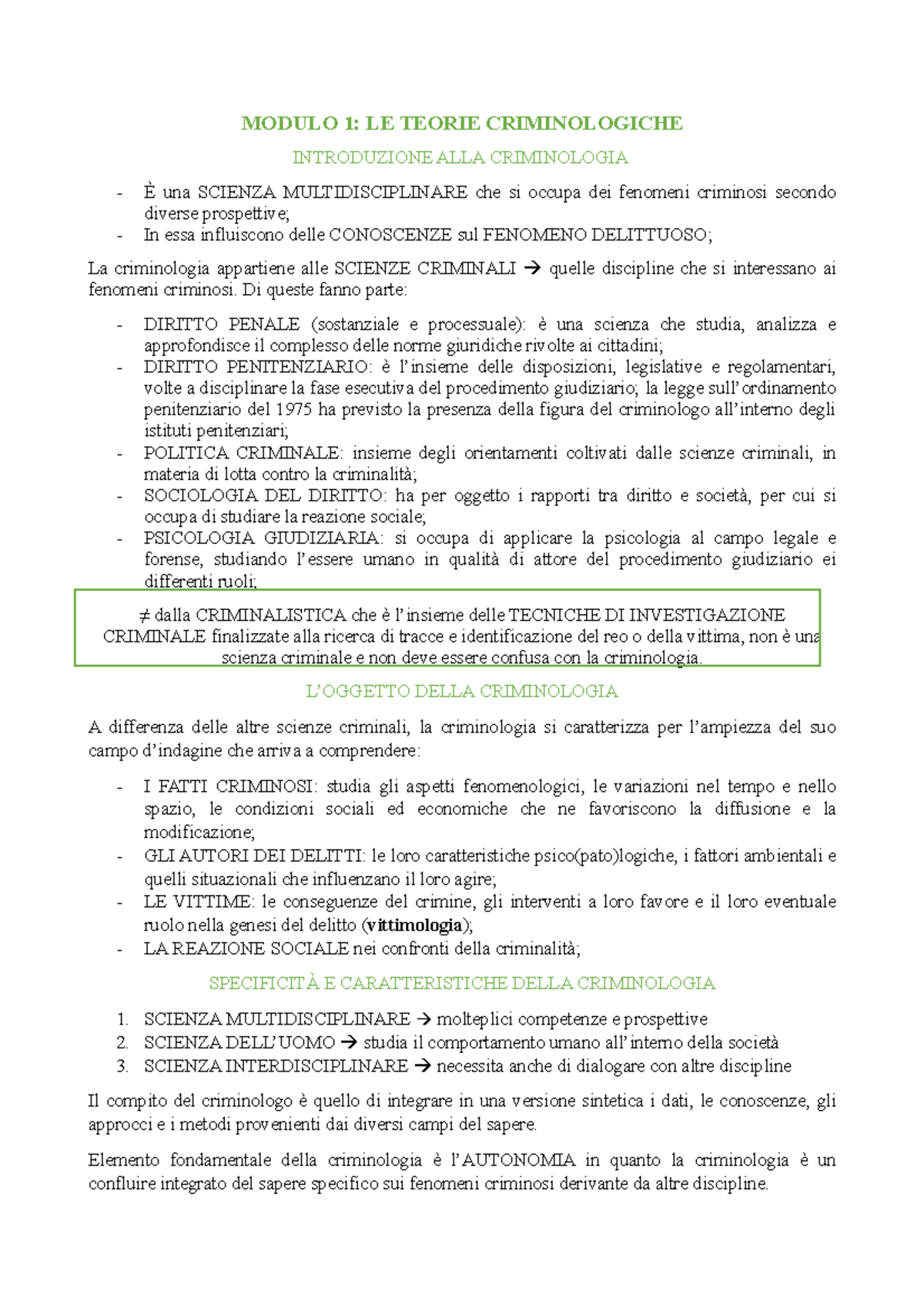 Modulo 1 - teorie criminologiche - MODULO 1: LE TEORIE CRIMINOLOGICHE ...